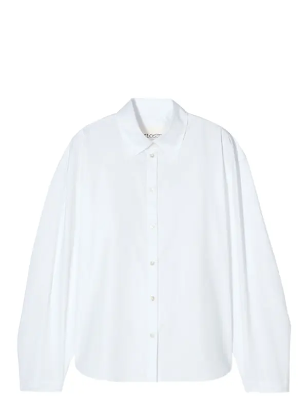 Closed Pleated-sleeve Shirt - White