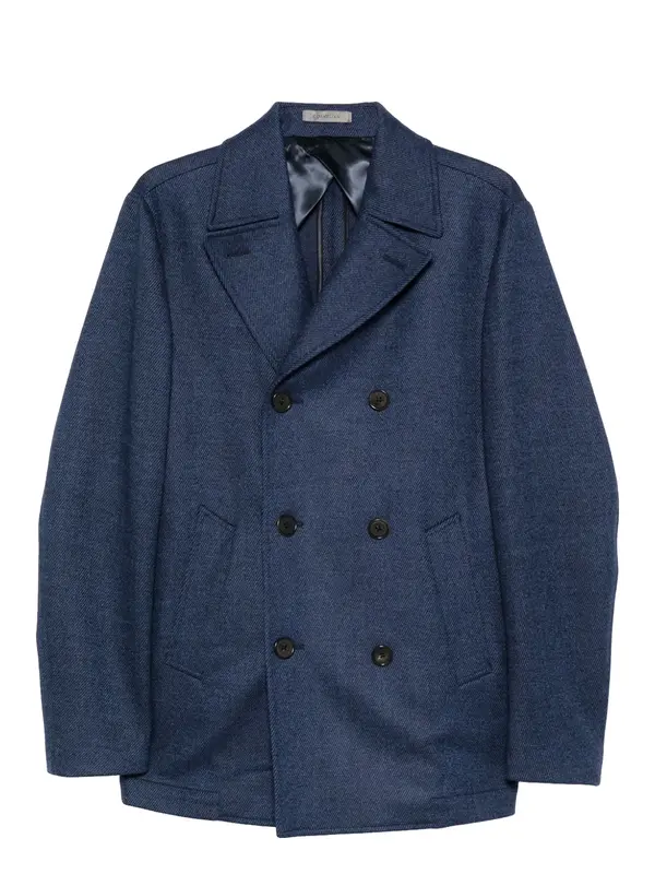 Corneliani Striped Pea Coat - Blue