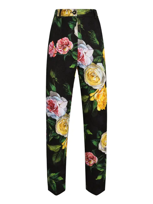 Dolce & Gabbana Tailored Brocade Pants With Peony And Rose - Print