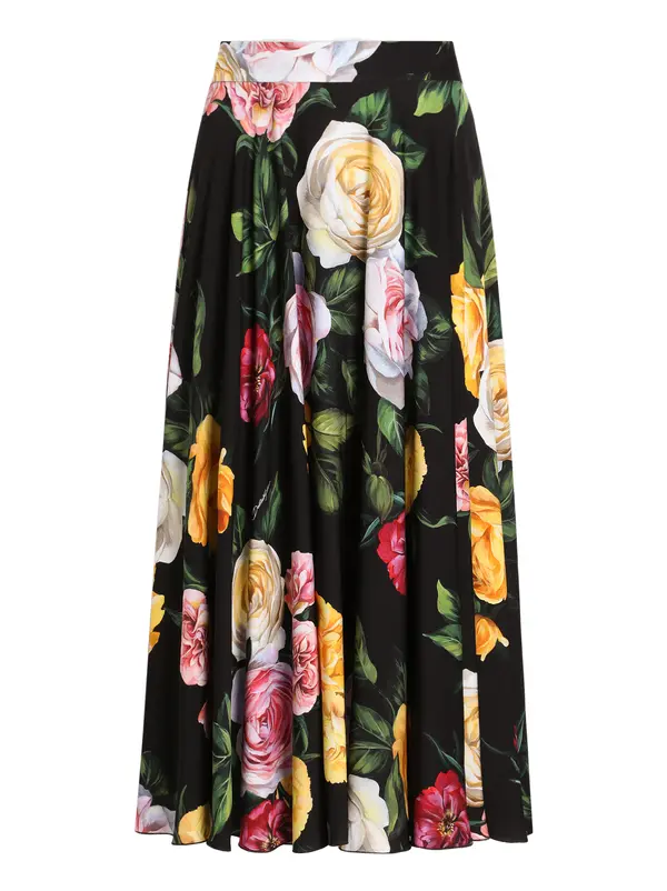 Dolce & Gabbana Peony And Rose-printed Charmeuse Circle Skirt - Print