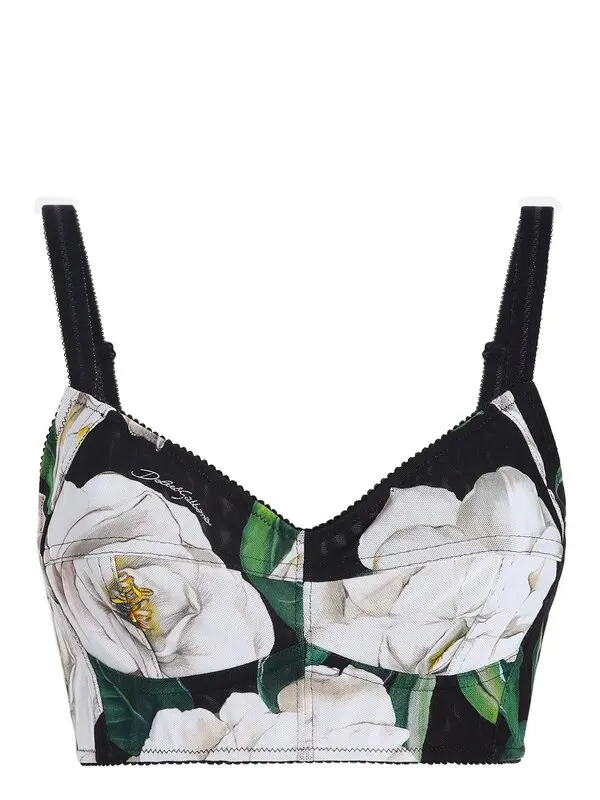 Dolce & Gabbana Stretch Bralette Top With Gardenia - Print