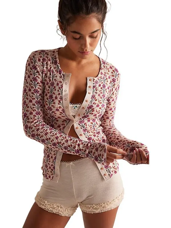 Free People Going Places Printed Cardigan - Deco Molly - Pink Tint