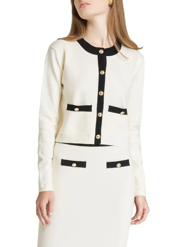 WAYF Contrast Trim Cardigan - Cream Black
