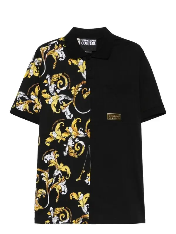 Versace Barocco-print Polo Shirt - Black