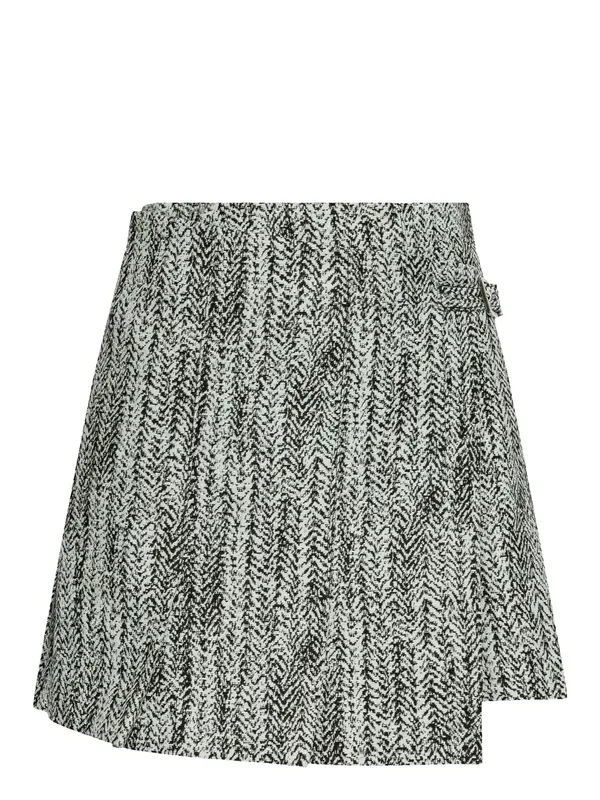 GANNI Tweed Wrap Mini Skirt - Grey