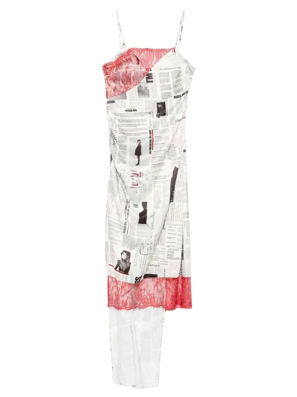 Patrizia Pepe Newspaper-print Midi Dress - Neutrals