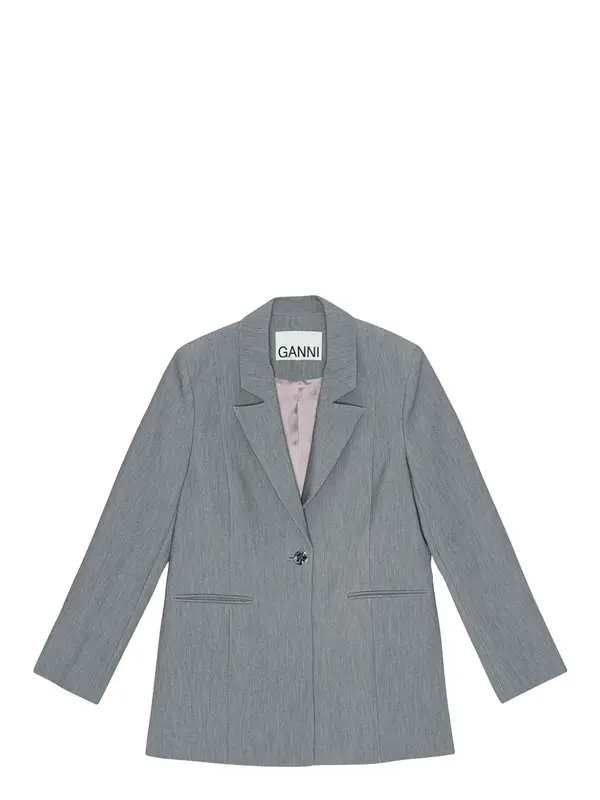 GANNI Mélange Twill Blazer - Grey