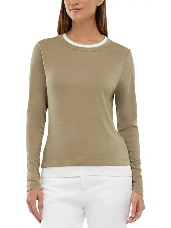 Three Dots Veronica Layered Long Sleeve Tee - Deep Lichen Green