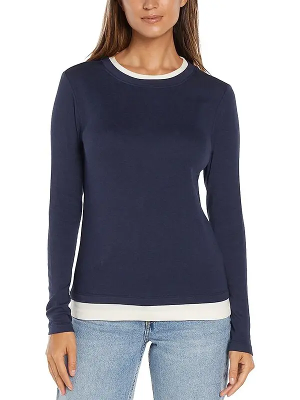 Three Dots Veronica Layered Long Sleeve Tee - Navy