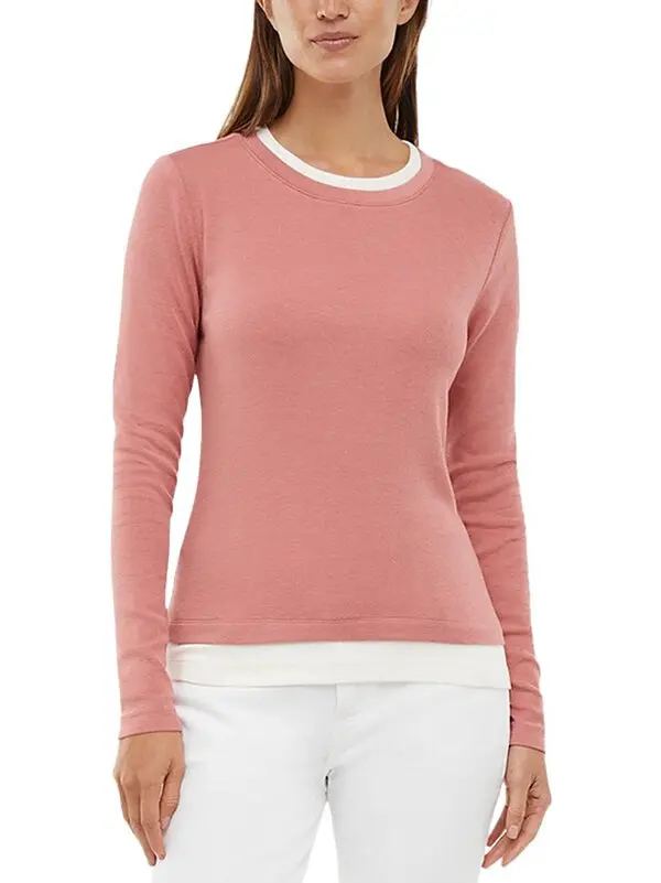 Three Dots Veronica Layered Long Sleeve Tee - Withered Rose