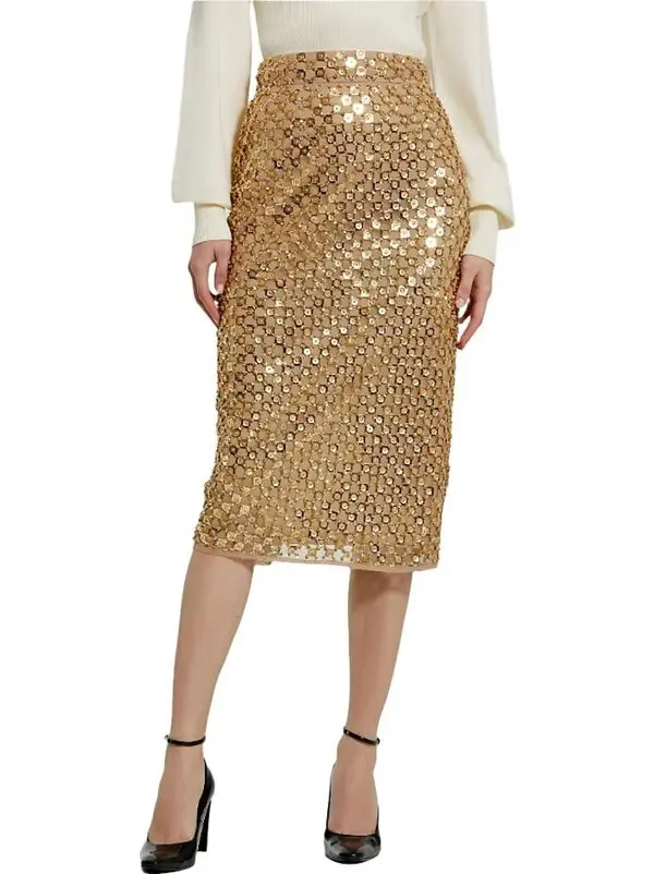 Mac Duggal Embellished Fitted Midi Skirt - Antique Gold