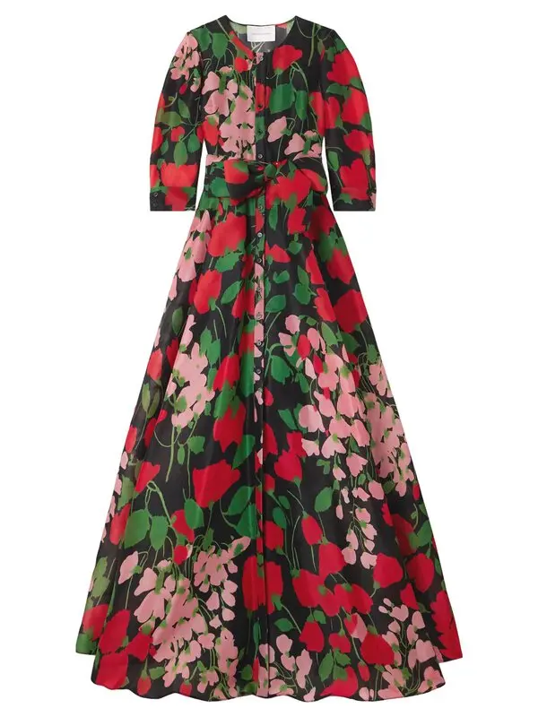 Carolina Herrera Belted Floral-print Silk-gazar Gown - Multi