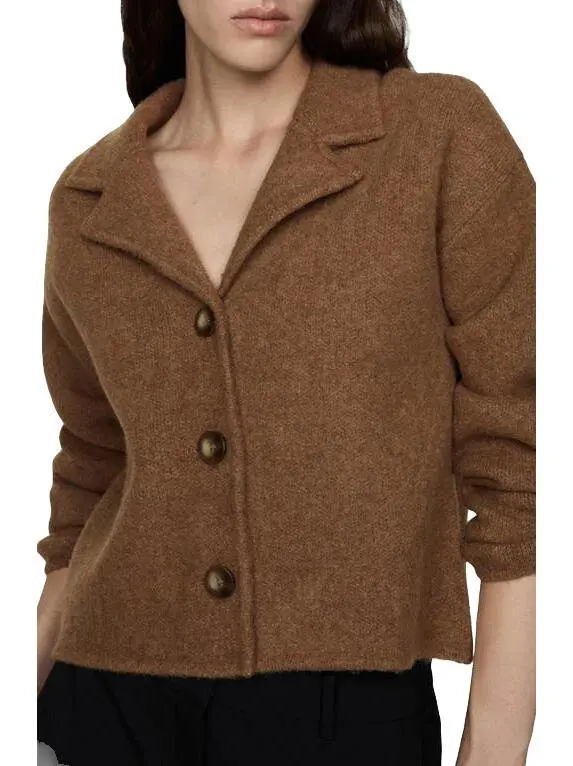 Mango Notch Collar Crop Knit Jacket - Medium Brown