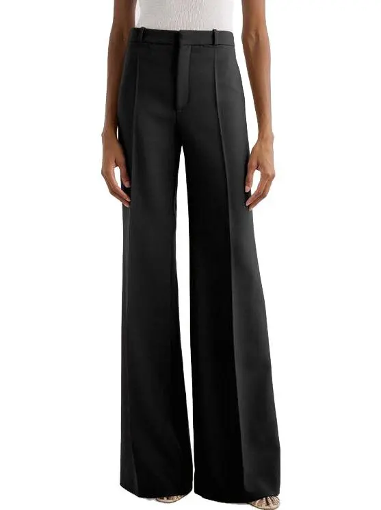 Chloé Wool Grain De Poudre Flare Leg Trousers - Black