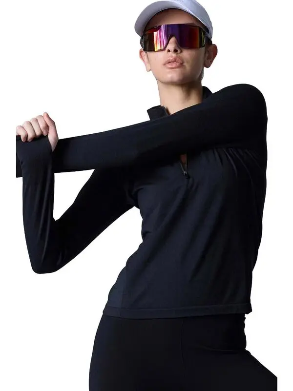 COZY ZERO Tech Merino Half Zip Long Sleeve Base Layer - Black