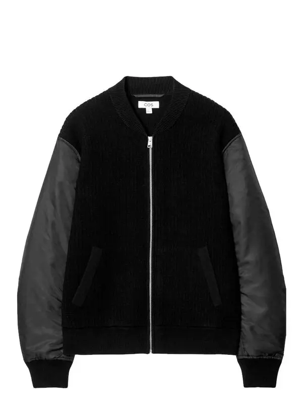 Cos Merino Wool And Nylon Bomber Jacket - Black