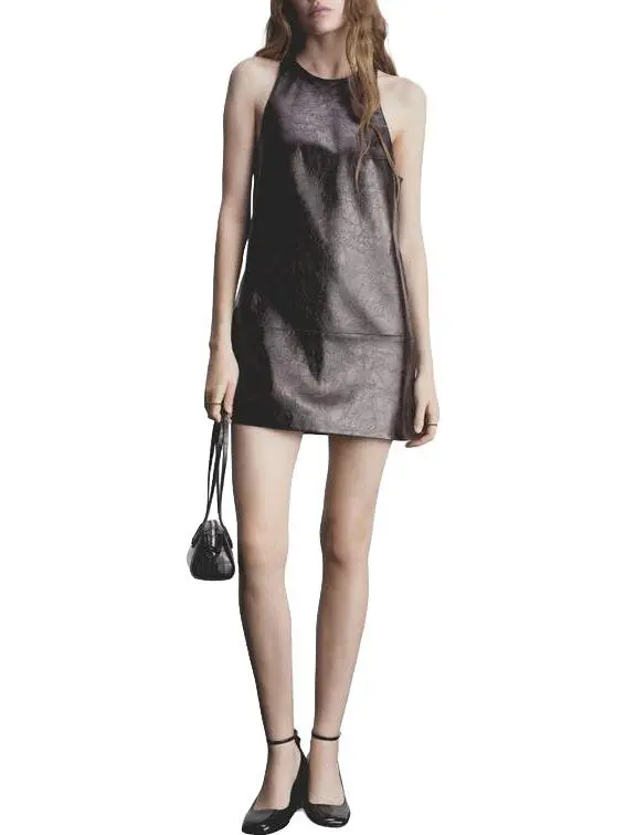 Mango Faux Leather Mini Shift Dress - Wine