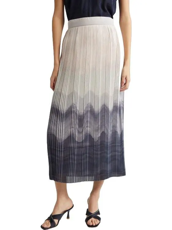 Eleventy Pleated Ombré Midi Skirt - Smoke Melange Grey