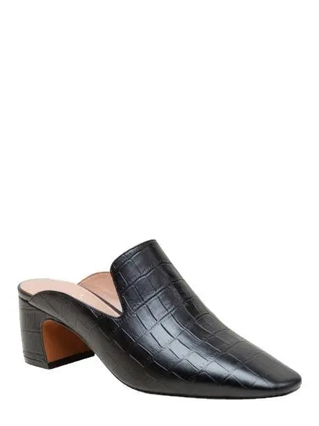 Linea Paolo Giselle Croc Embossed Mule - Black