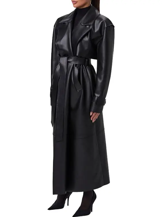Naked Wardrobe Faux Leather Trench Coat - Black