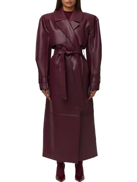 Naked Wardrobe Faux Leather Trench Coat - Burgundy