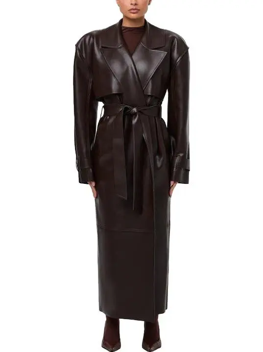 Naked Wardrobe Faux Leather Trench Coat - Dark Chocolate