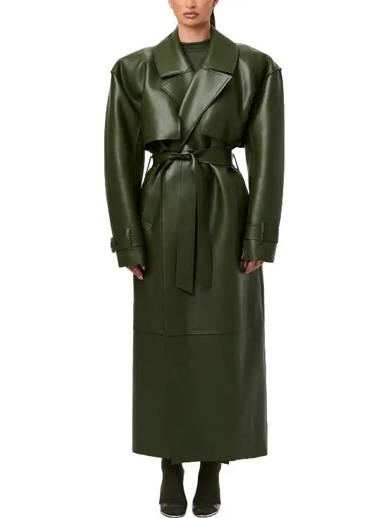 Naked Wardrobe Faux Leather Trench Coat - Olive