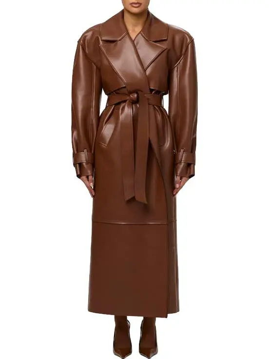 Naked Wardrobe Faux Leather Trench Coat - Toffee