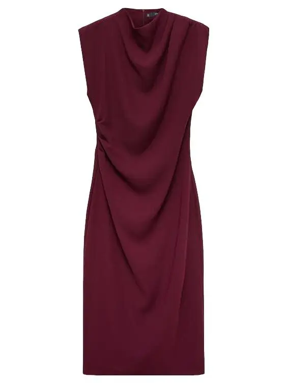 Mango Gathered Crepe Midi Dress - Maroon