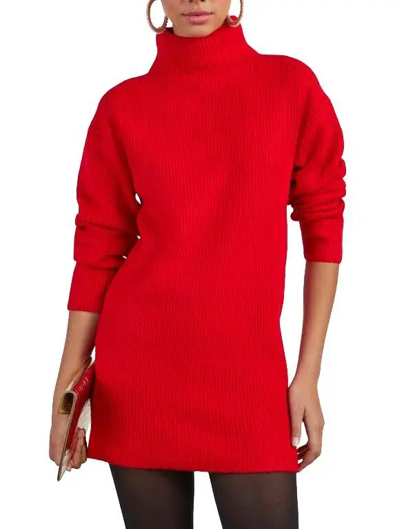 VICI Uptown Turtleneck Sweater Dress - Red