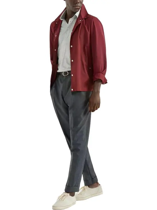 Brunello Cucinelli Silk And Cotton Jersey Shirt-style Collar Polo With Faux-layering - Grey