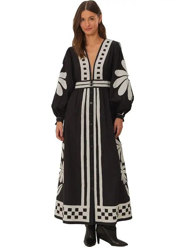 Farm Rio Nature Buttoned Maxi Dress - Black