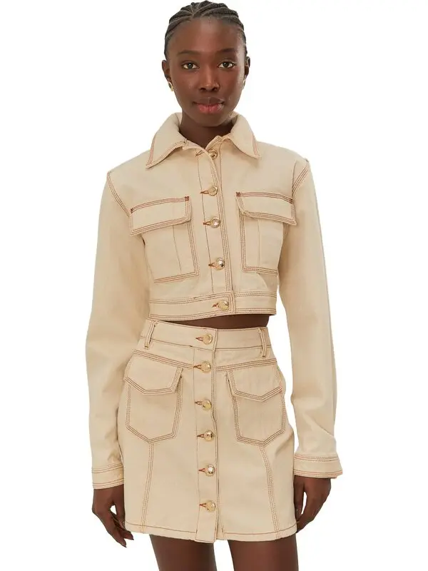 Farm Rio Gabardine Cropped Jacket - Off-white