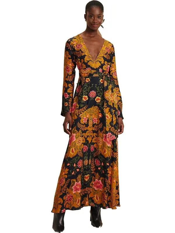 Farm Rio Black Arabesque Floral Maxi Dress - Arabesque Floral Black