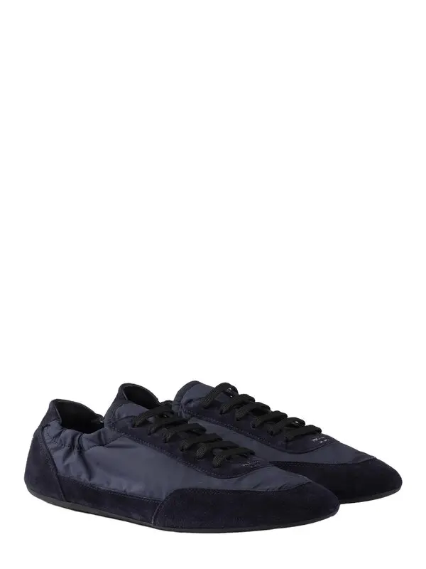 Prada Re-nylon And Suede Collapsible Lace-up Sneakers - Blue