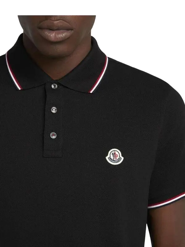 Moncler Apos;s Striped-trim Polo Shirt - Black