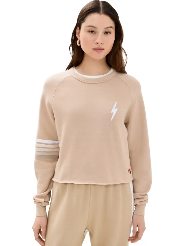 Aviator Nation Bolt Cropped Sweatshirt - Sand/white Grey