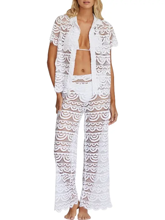 PQ High Waist Sheer Lace Cover-up Pants - Water Lily