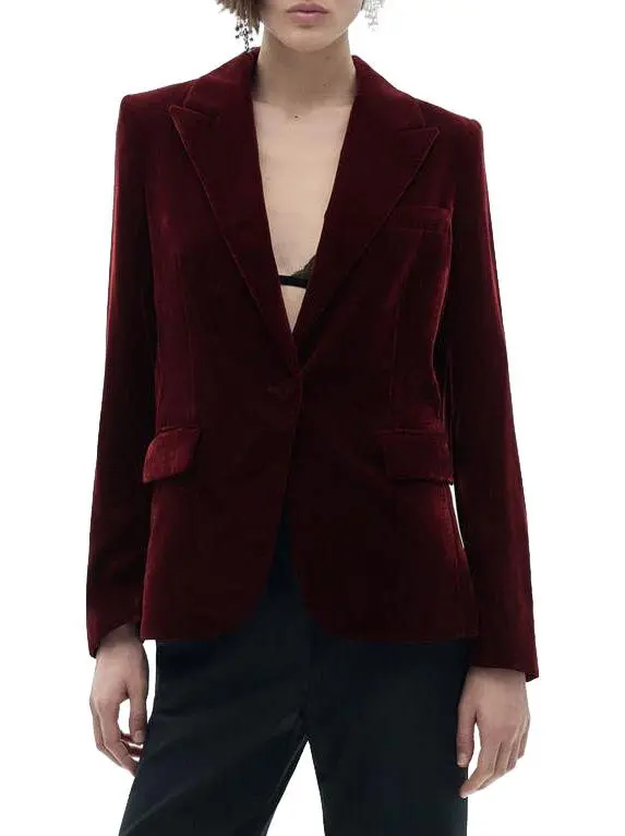 Mango Structured Velvet Blazer - Dark Red