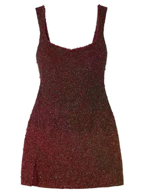 CLIO PEPPIATT Embellished Stretch-tulle Mini Dress - Burgundy