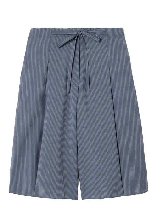 DEIJI STUDIOS Tie-detailed Striped Wool Shorts - Blue