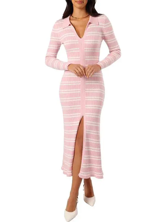 PETAL & PUP Eliana Striped Maxi Sweater Dress - Pink