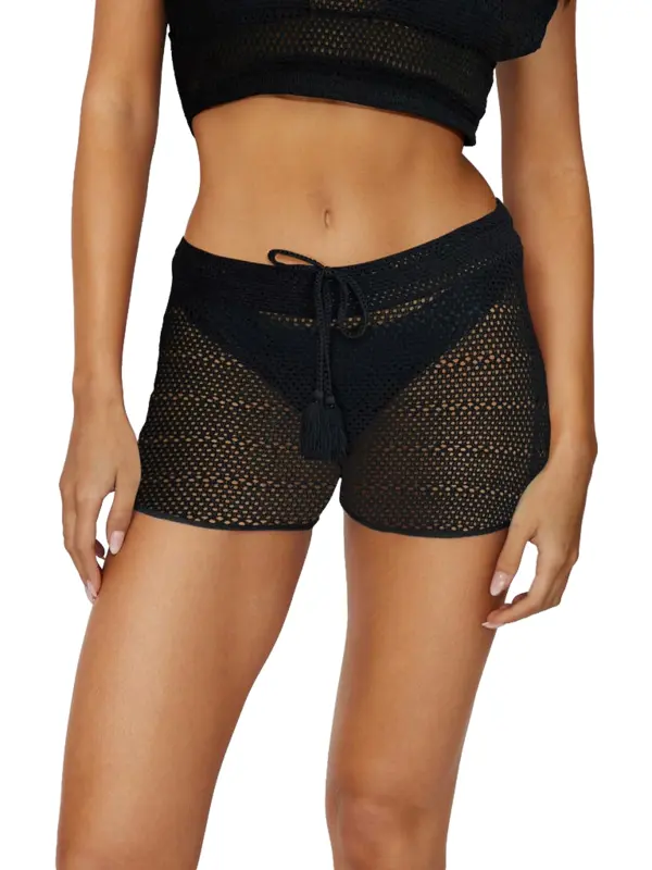 PQ Bree Open Stitch Cover-up Shorts - Black