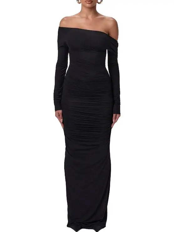 Naked Wardrobe Ruched Off The Shoulder Maxi Dress - Black