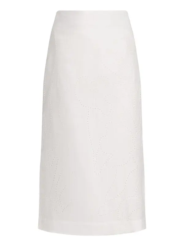 ANDRES OTALORA Jardin Soñado Embroidered Linen Midi Skirt - Off-white