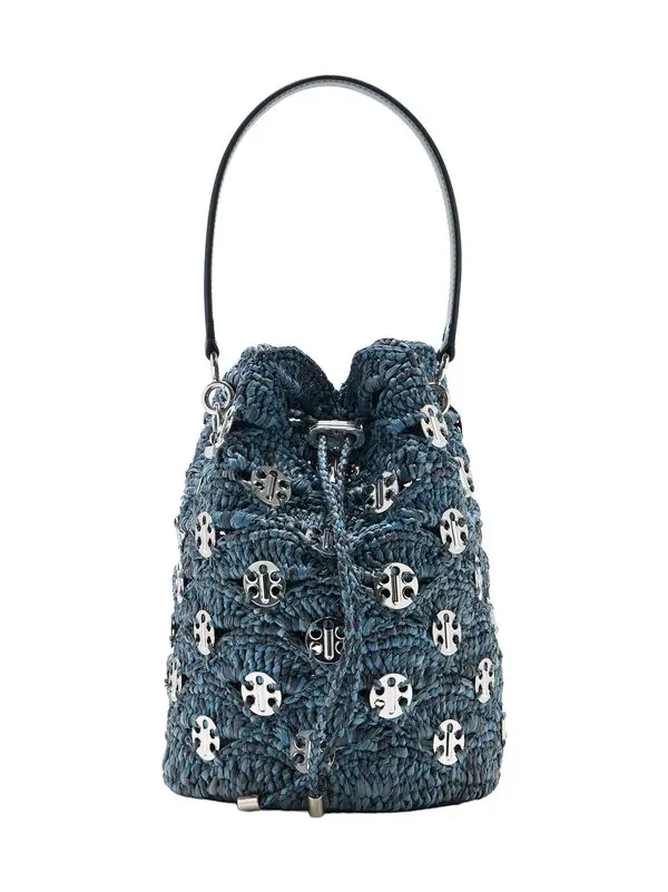 Rabanne Hardware-detailed Woven Raffia Bucket Bag - Blue