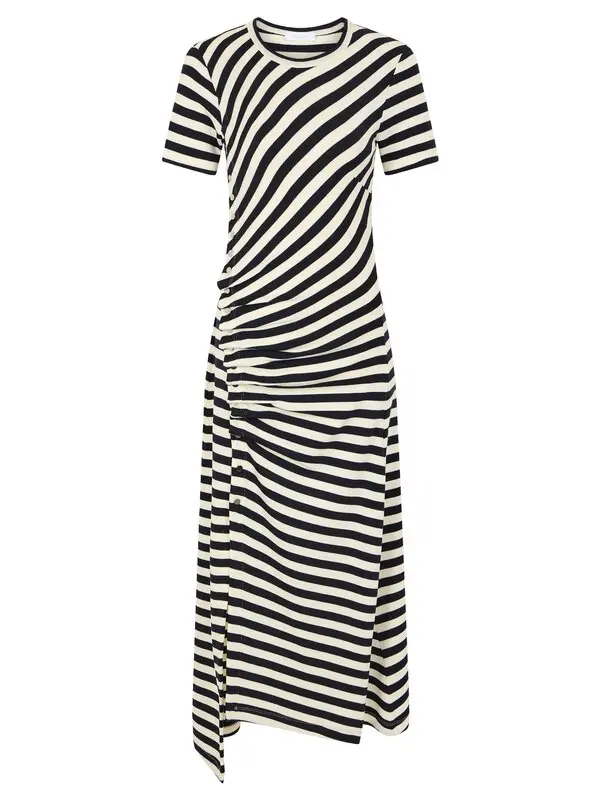Rabanne Gathered Wool-blend Midi Dress - Stripe