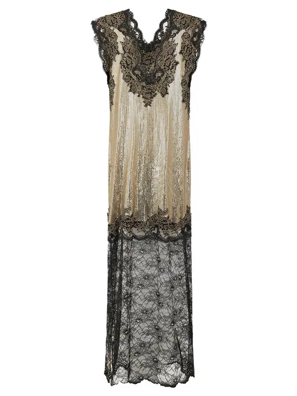 Rabanne Metallic Lace-panelled Maxi Dress - Gold