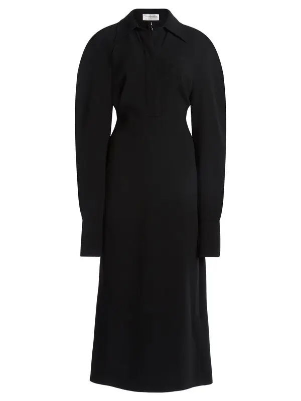 Victoria Beckham Crepe Midi Dress With Polo Collar - Black