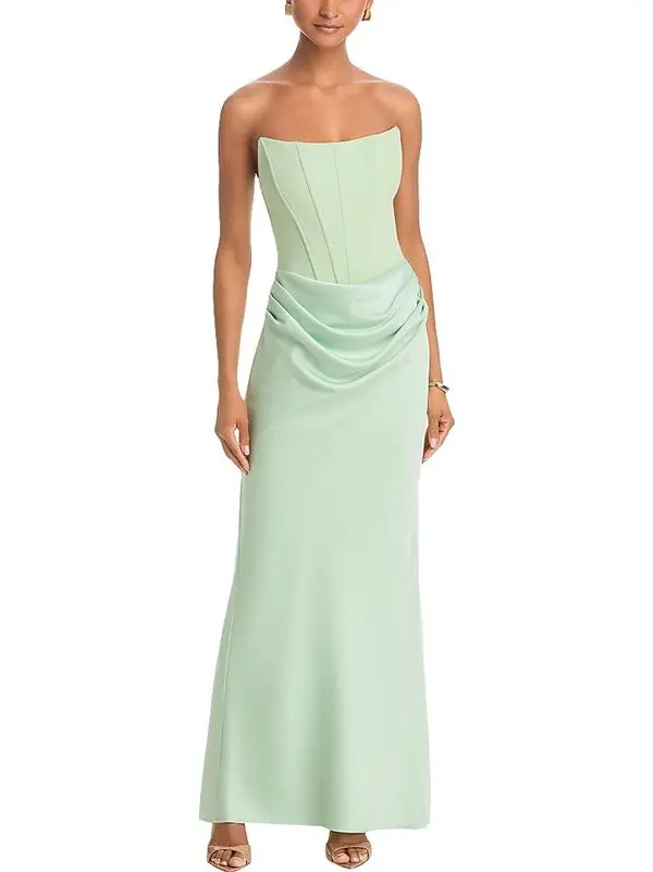 Aqua Long Scuba Strapless Gown - Honeydew